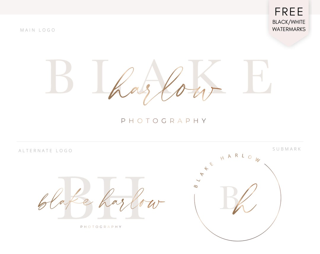 Photography Logo and Watermark Rose Gold Branding Set - Etsy