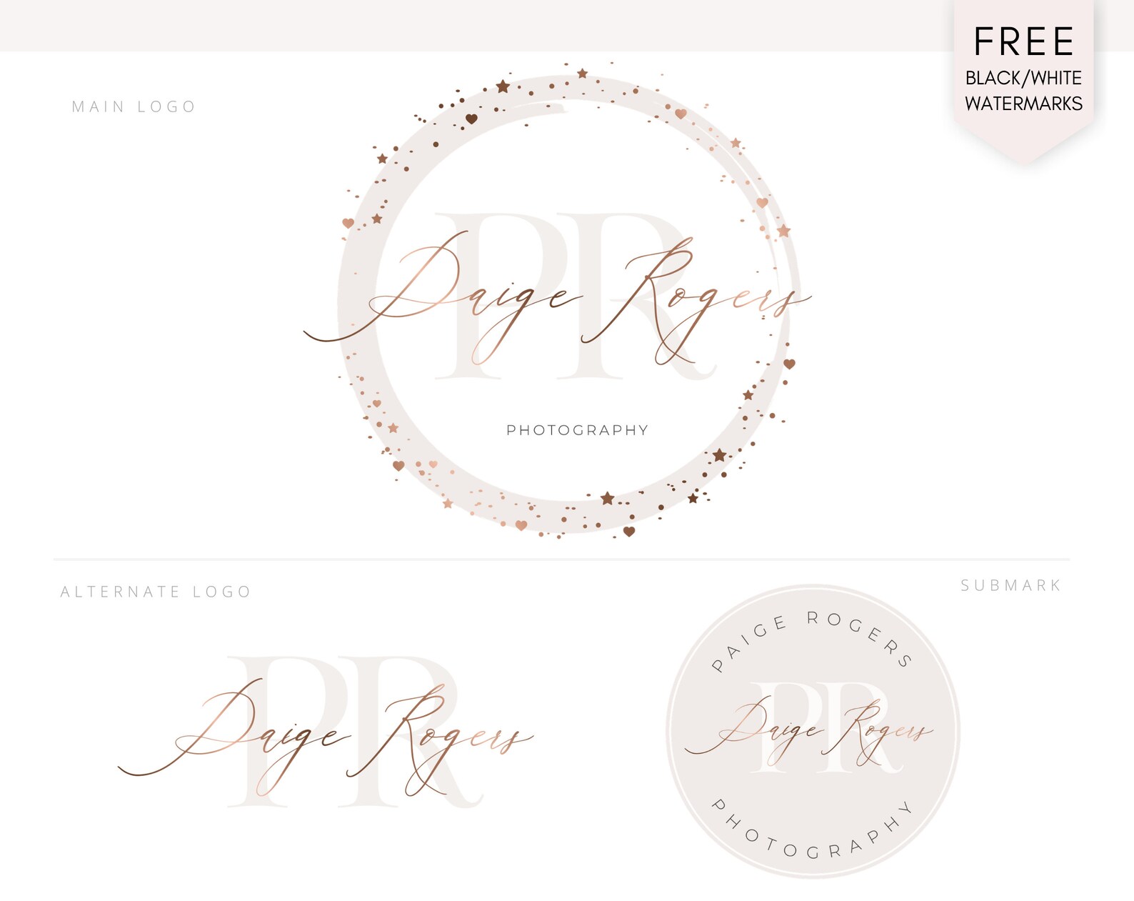 Rose Gold Logo Logo Stamp Circle Logo Design Heart Star - Etsy