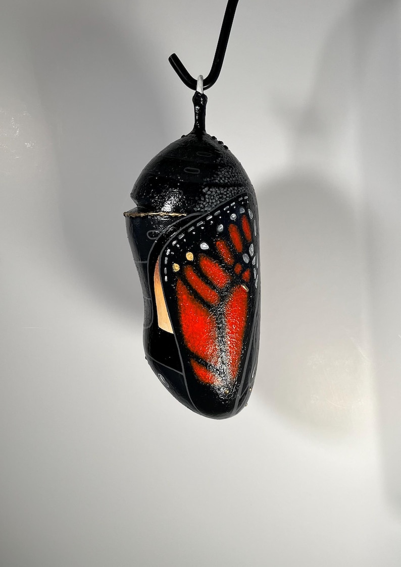 Hand-painted Monarch Butterfly Chrysalis Sculpture: Acrylics Painted on ...