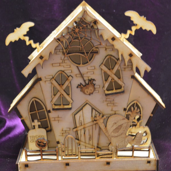 Wooden Haunted House With Light - Etsy