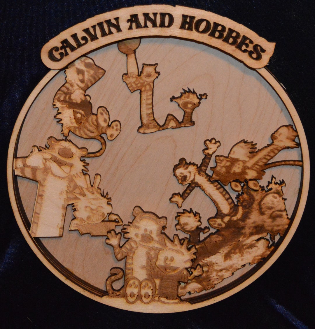 Wooden Layered Calvin and Hobbes With Hook - Etsy