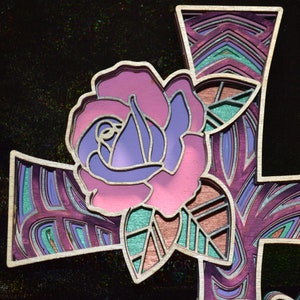 Wooden Layered Painted Rose Cross With Hook - Etsy