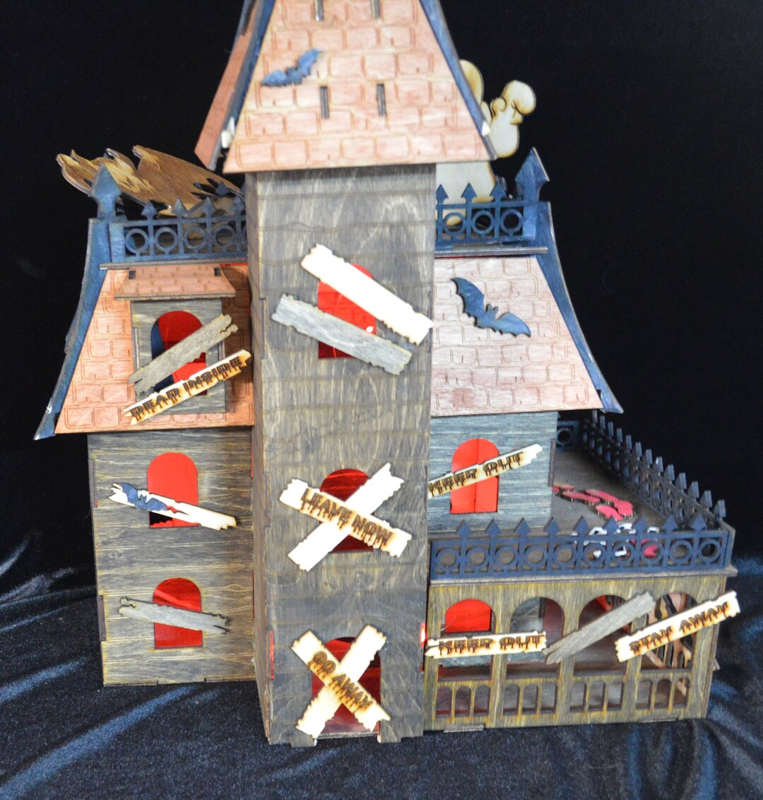 Large Haunted House With Red Lights - Etsy