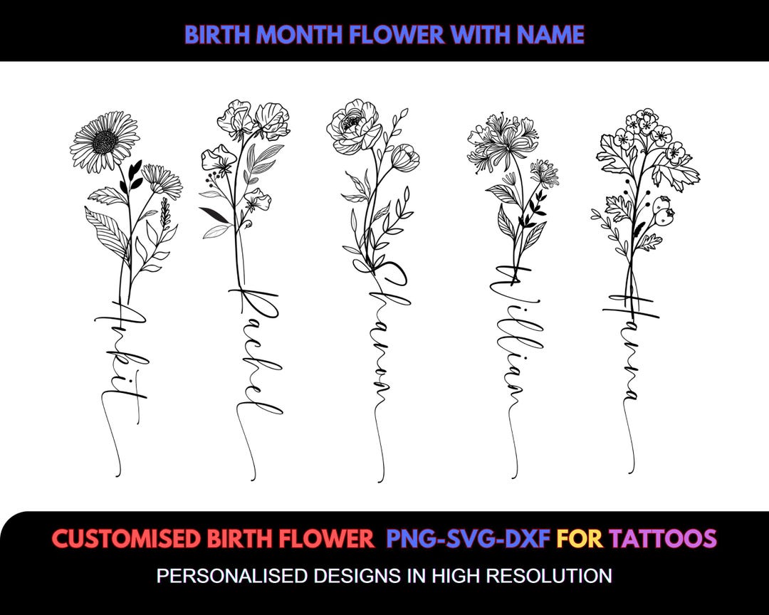 Birth Flower Name Tattoo Design, Custom Tattoo Commission, Floral ...