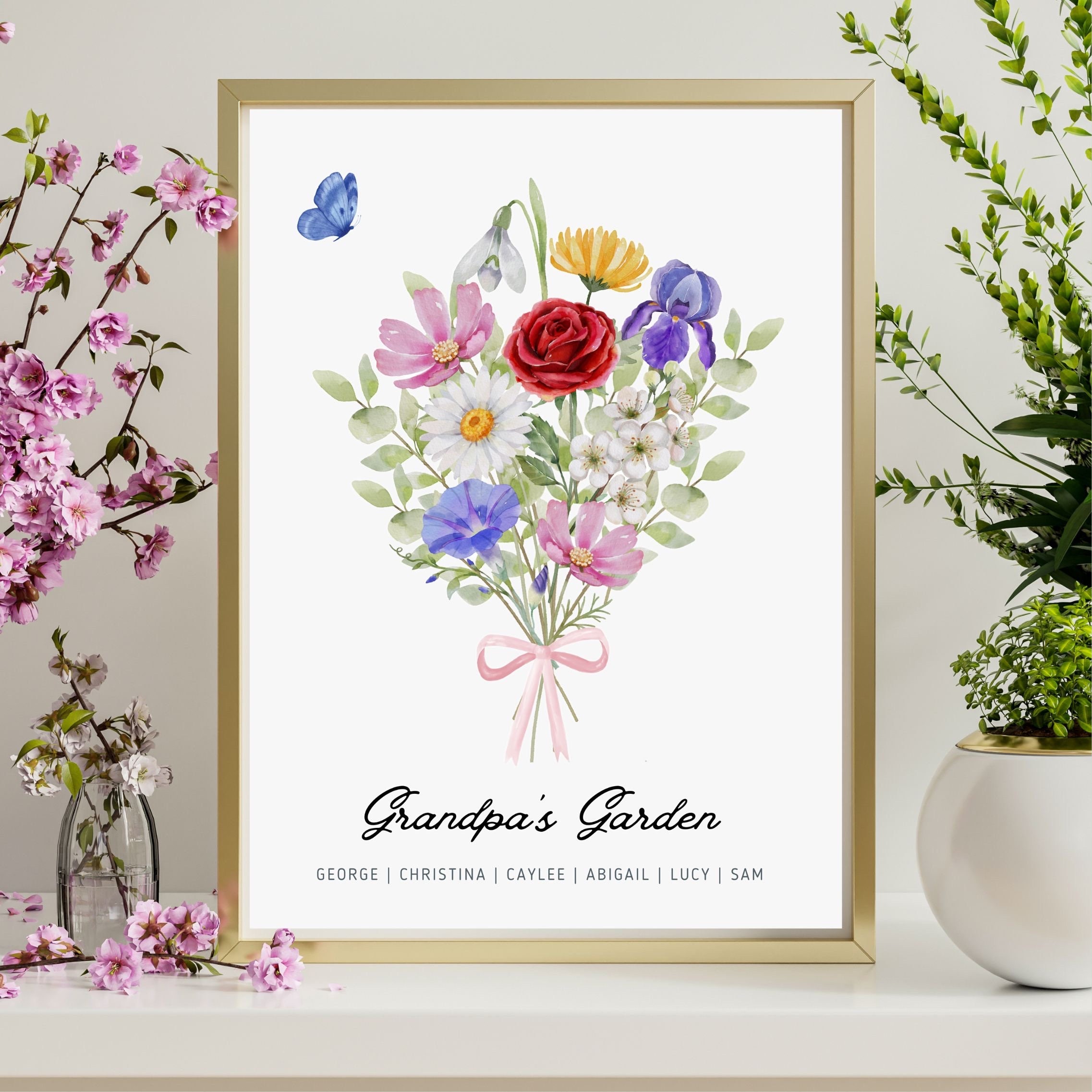 Birth Flower Family Bouquet, Birth Month Flower Art Custom, Hand Drawn ...