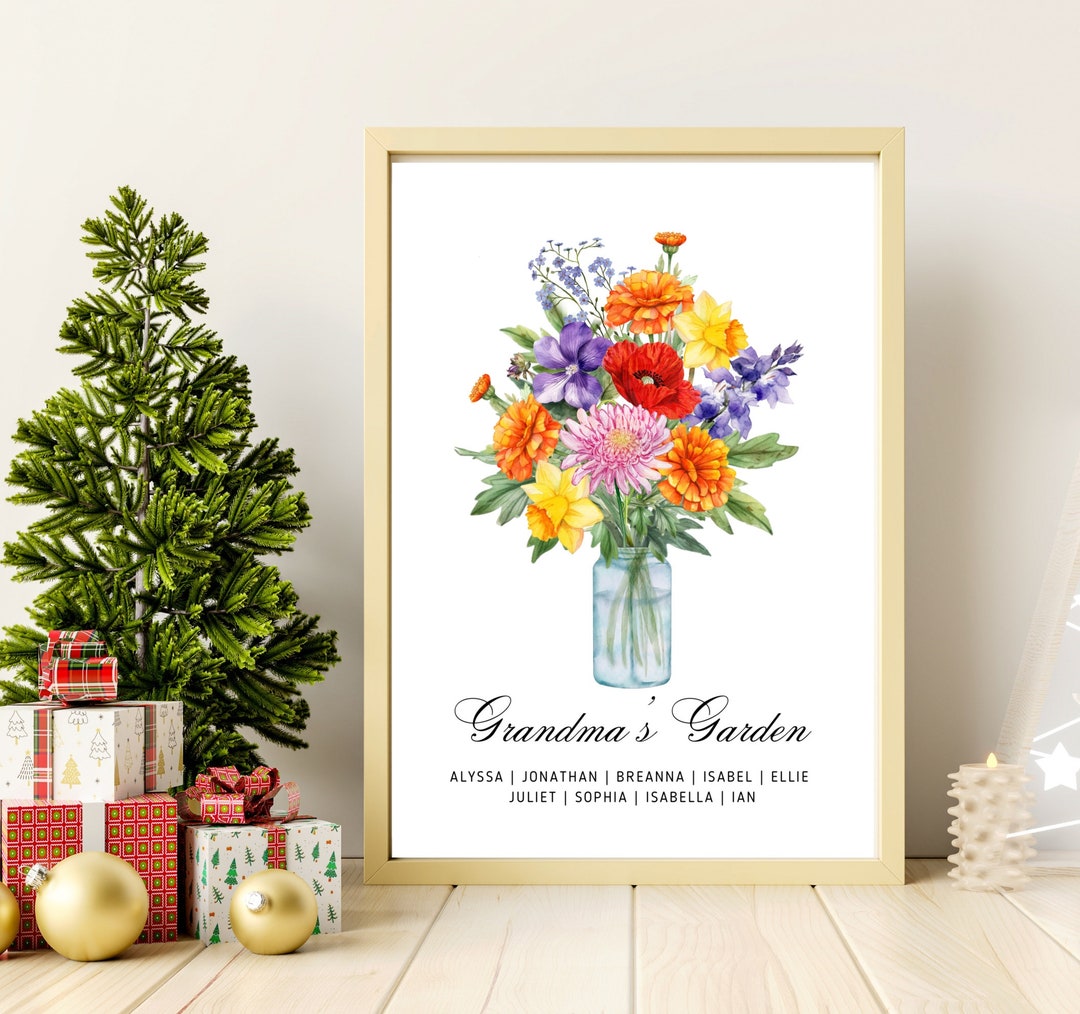 Birth Flower Family Bouquet, Birth Month Flower Art Custom, Hand Drawn ...