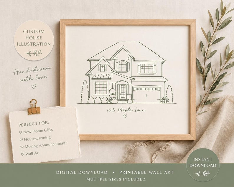Custom Line House Portrait Download, Personalized New Home Gift ...