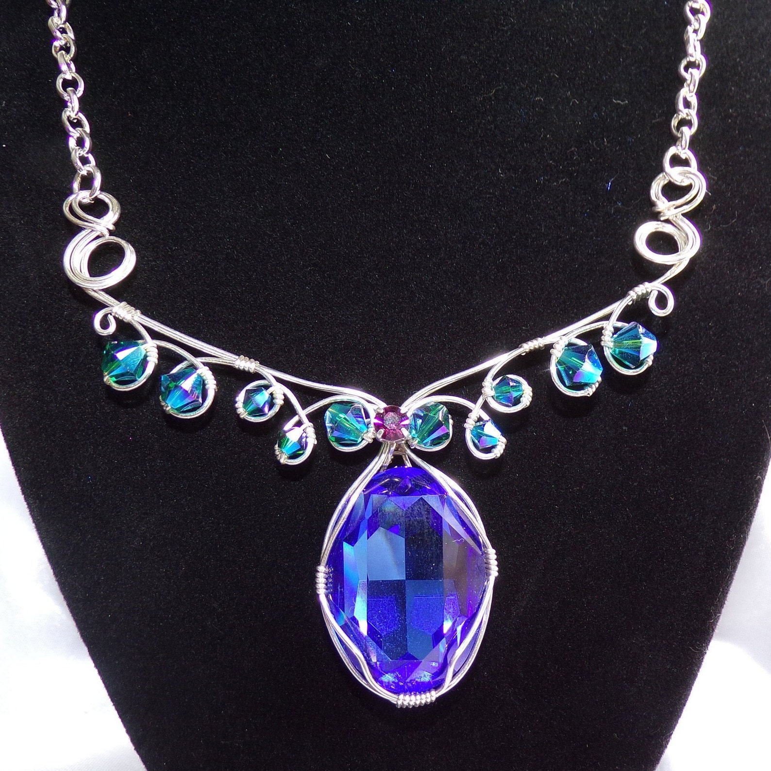 Collier en strass argenté et cristal | Etsy