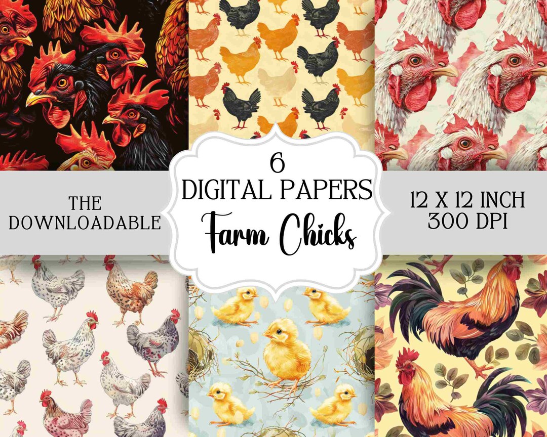 Digital Paper Scrapbook Junk Journal Rustic Farmhouse Chicken Pattern ...