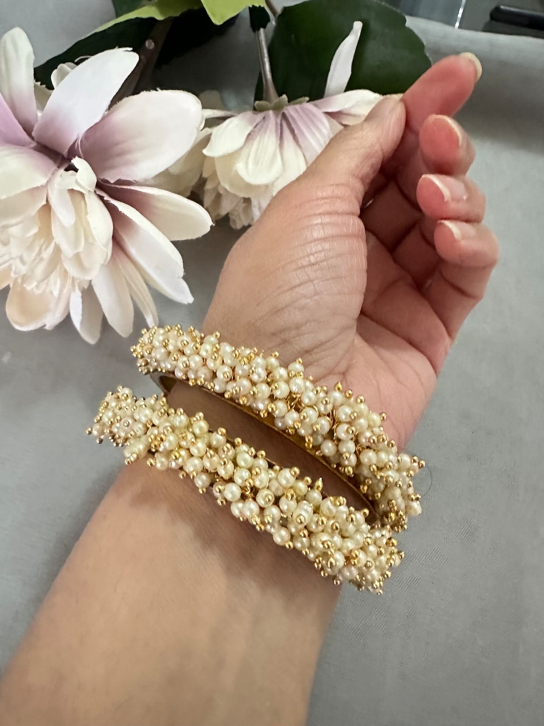 Gg Pretty Beautiful Gajra Pearl Bangles - Etsy UK