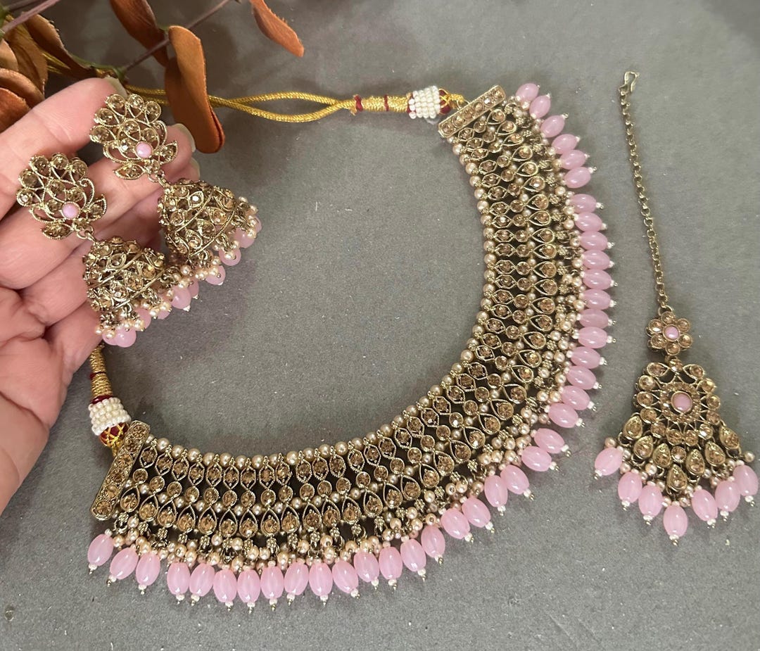 Gg Beautiful Imitation Pink Australian Stones Beads Jewellery Set (10 ...