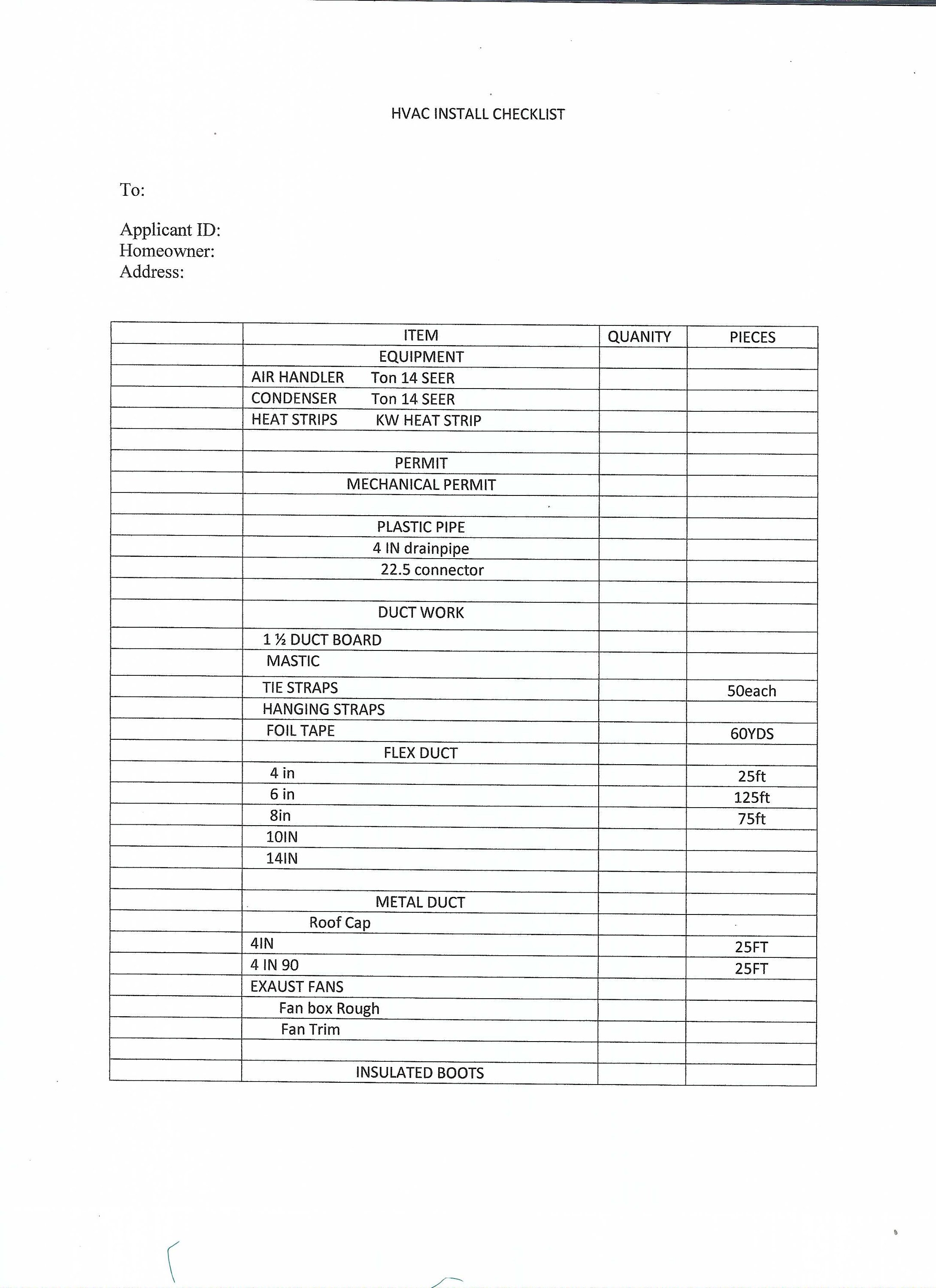 Hvac Install Checklist, Air Conditioning List - Etsy