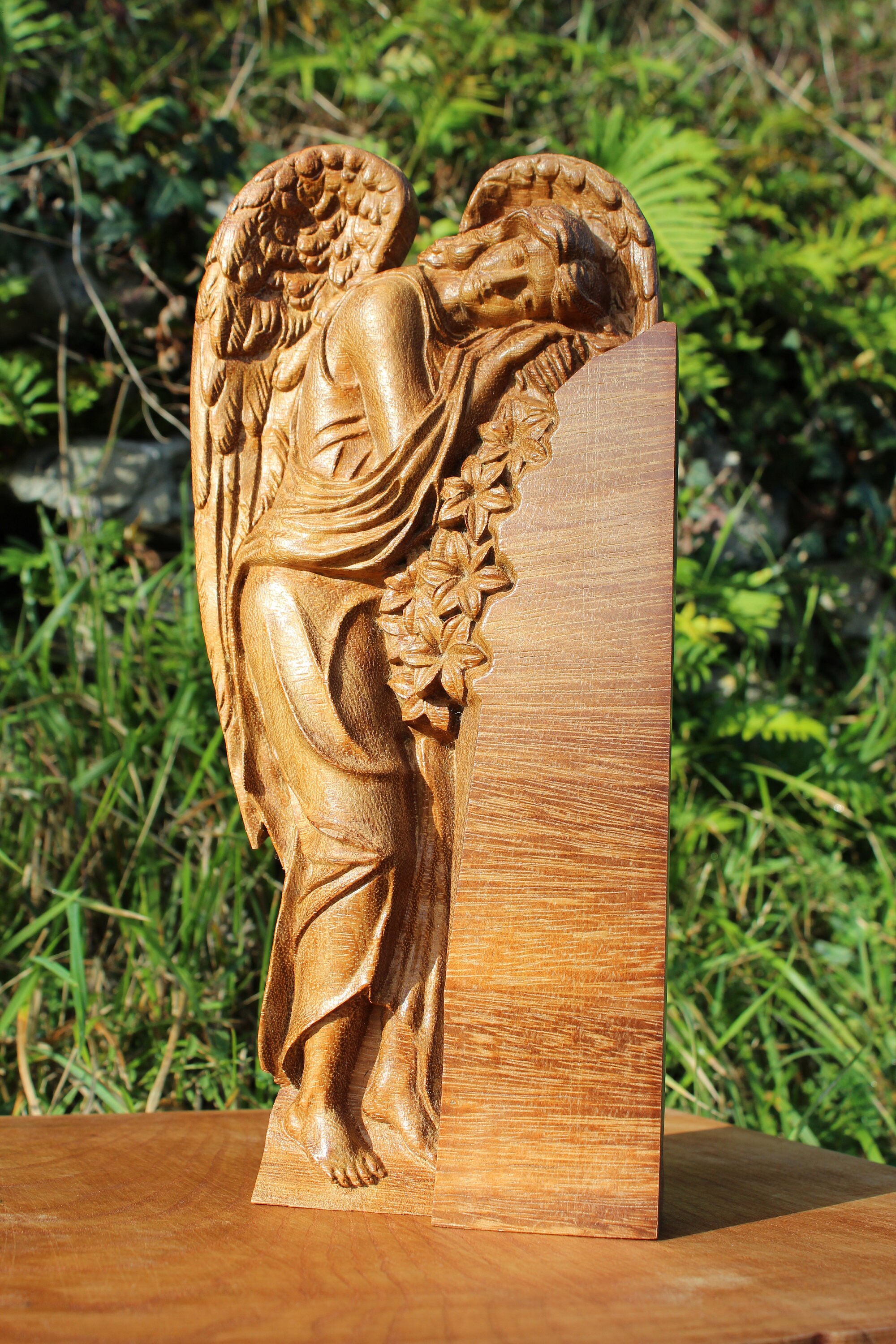 Solid Wood Size Angel 3d Wood Carving Guard Home Decor | Etsy