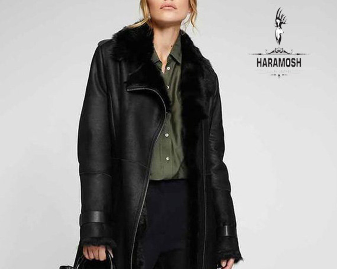 Western Style 100% Lamb Leather Women Overcoat Black Color, Women ...