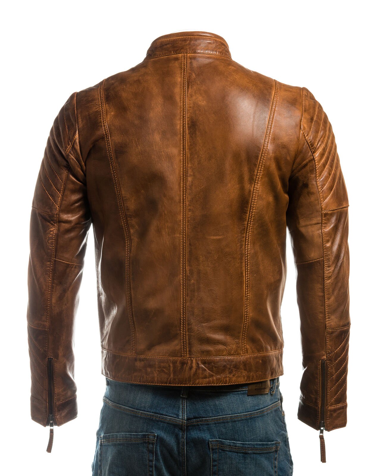 Mens Brown Cafe Racer Motorcycle Biker Jacket, Leather Jacket Men ...