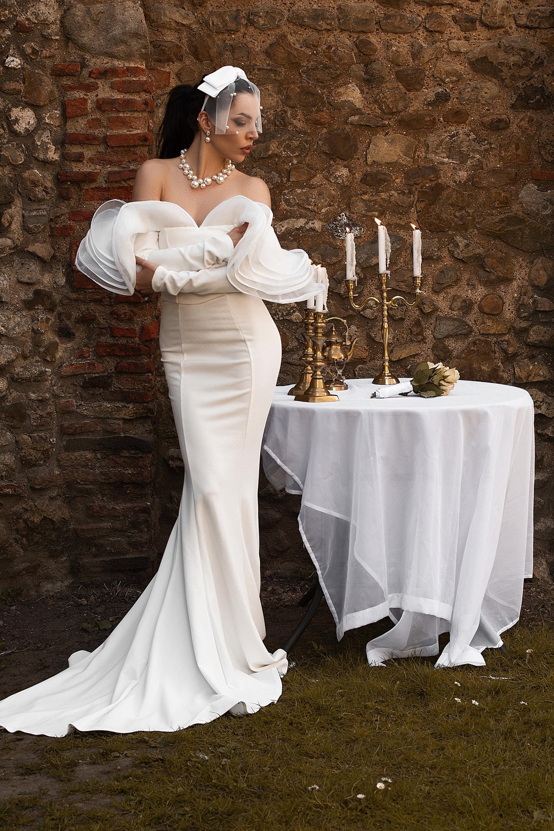 Satin Bow Bridal Headband Birdcage Veil Wedding Headpiece Tulle Bride ...