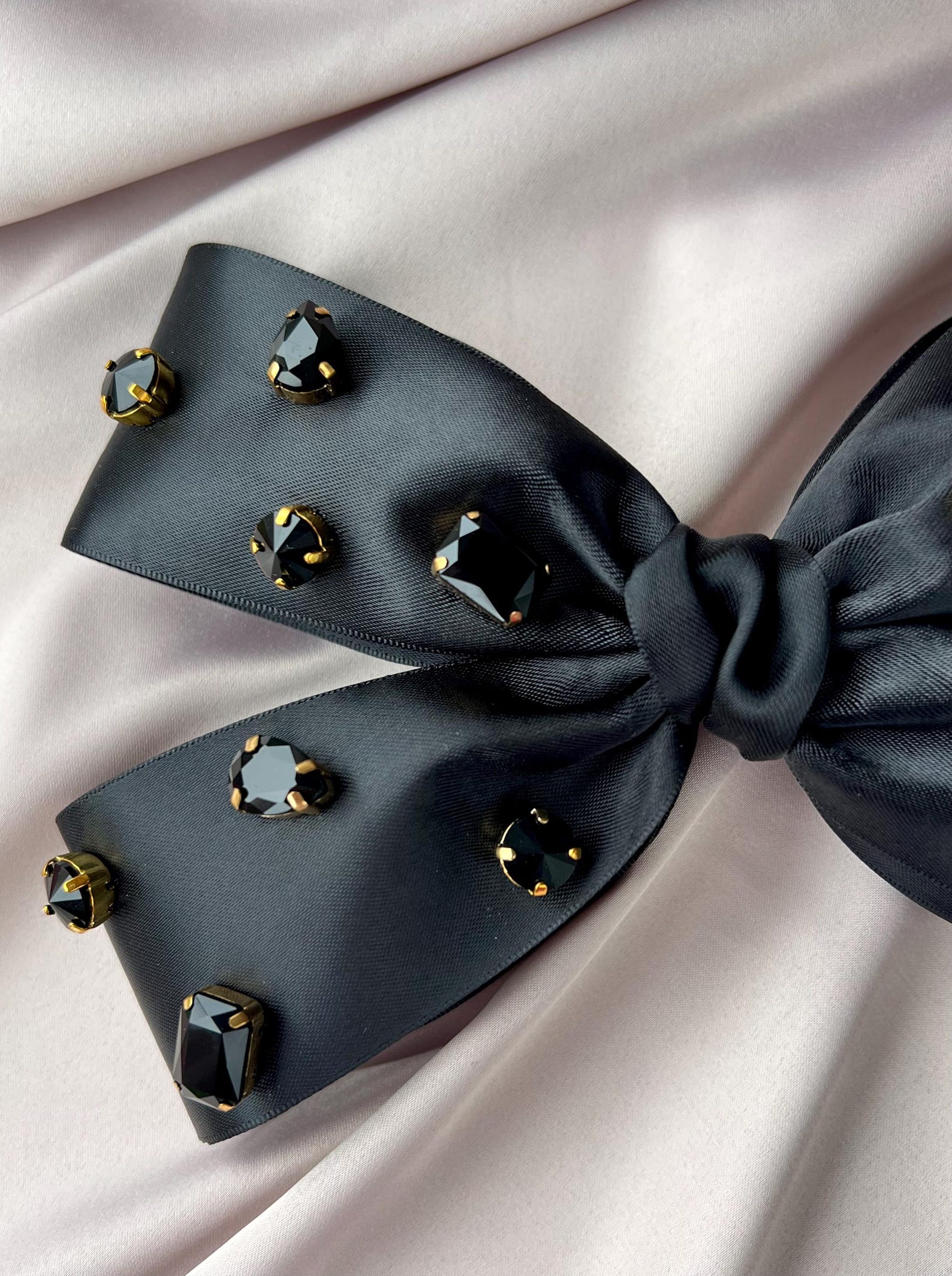Crystal Hair Comb Black Satin Bow Barrette Womens Old Money Aesthetic ...