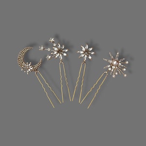 Star Hairpins Set Celestial Bridal Hair Jewelry Wedding Headpiece Moon ...