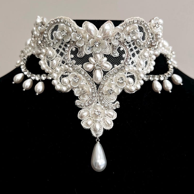 Lace Choker Bridal Pearl - Etsy