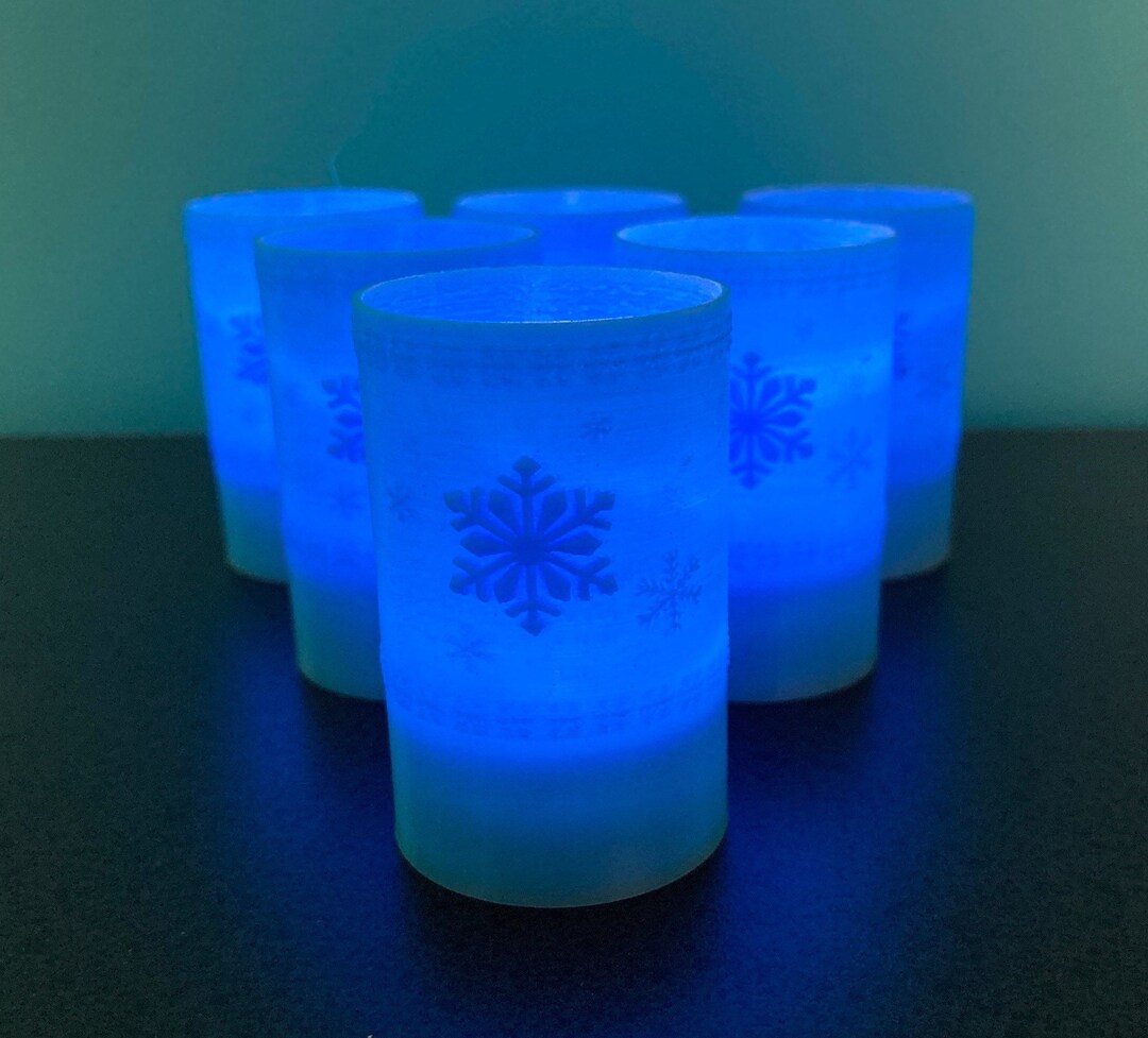 Snowflake Tea Lights in Glitter Sky Blue Six 6 3D Printed Lanterns ...