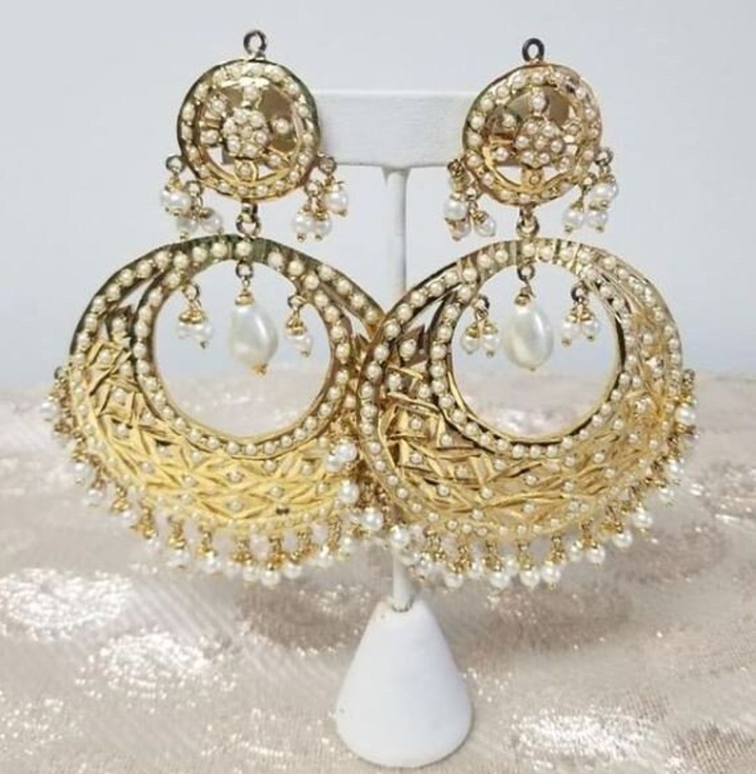 Jadua Chaand Bali Earring Pearl Gemstone Earring Indian Jewelry - Etsy