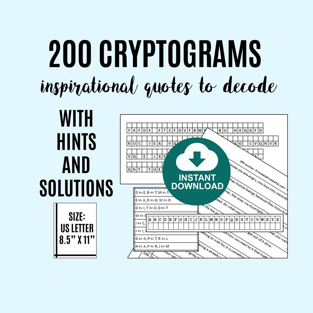 Cryptogram Puzzles (PDF), 200 Famous Quotes for You to Decode, Instant ...