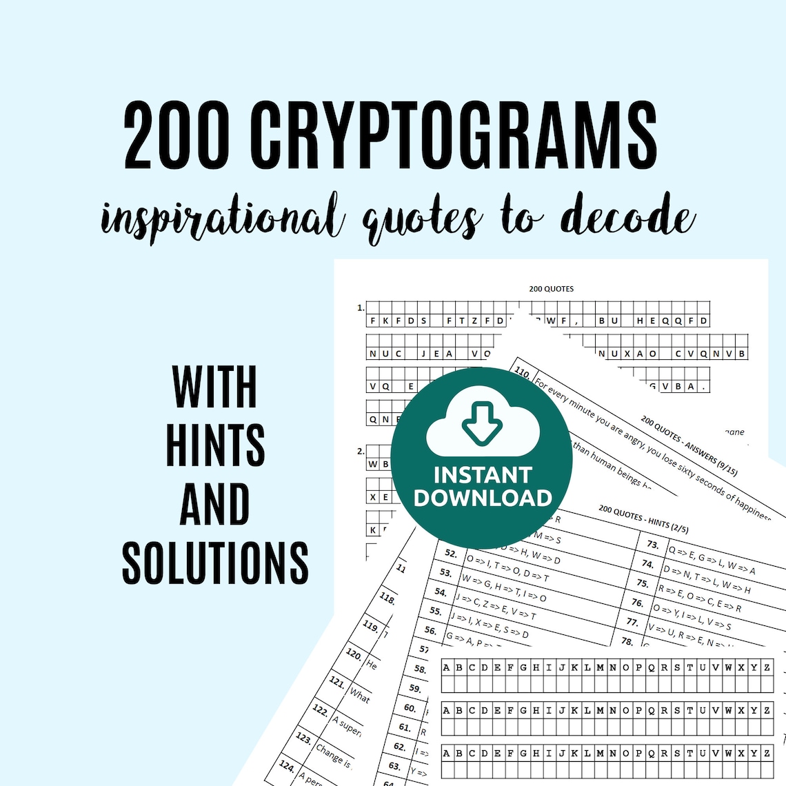 200 Cryptogram Puzzles, Famous Classic Quotes for You to Decode ...