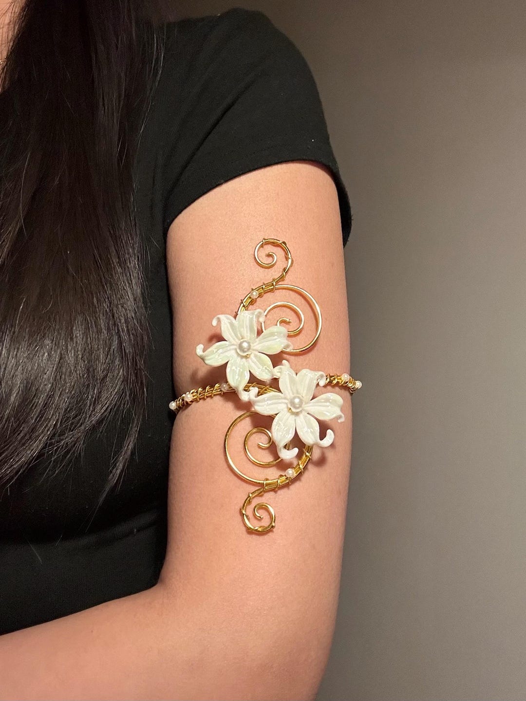 Handmade Floral Arm Cuff, Beaded Upper Arm Bracelet, Adjustable Jewelry ...