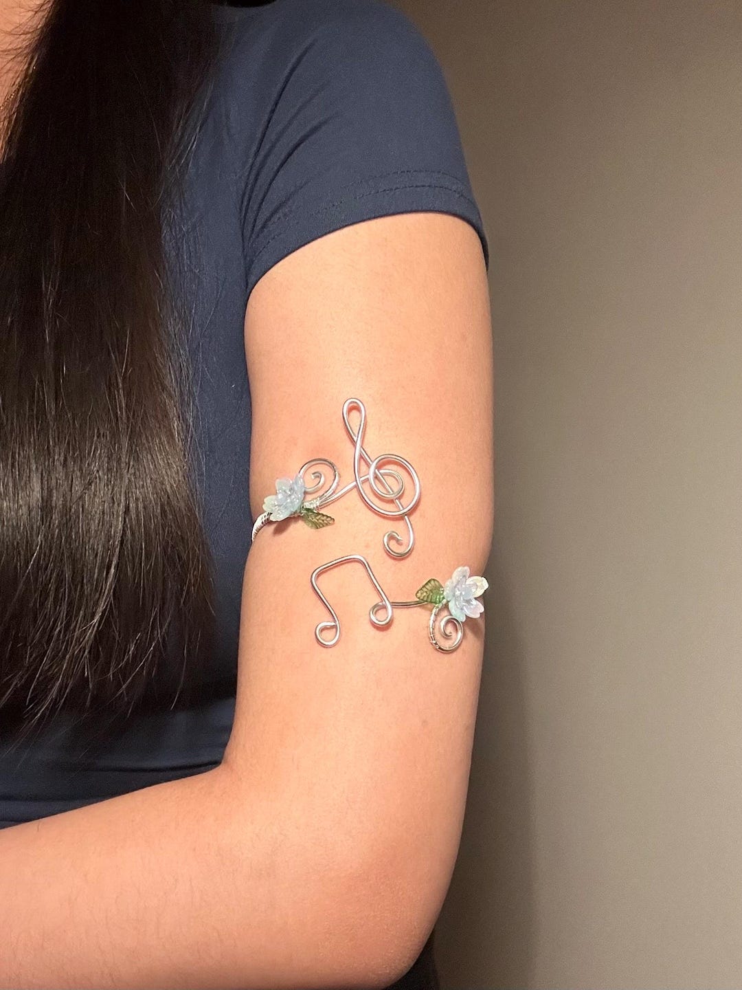 Music Arm Cuff / Alto Clef Treble Clef Bass Clef Flower Note Wire ...