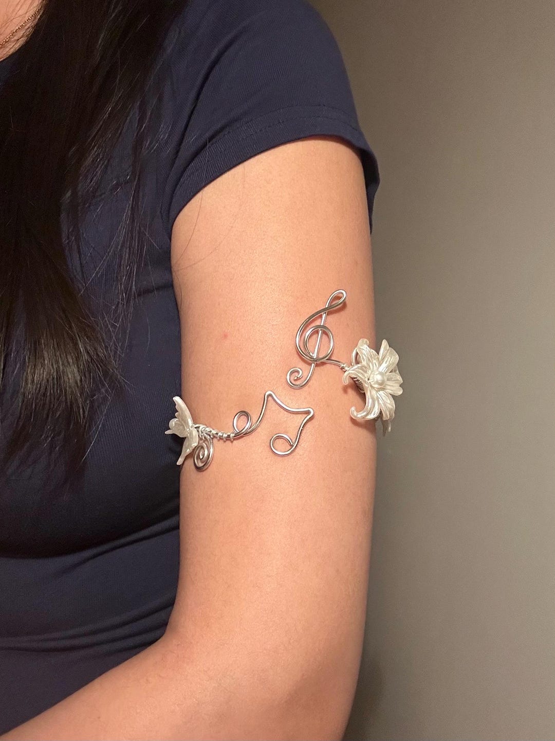 Music Arm Cuff / Alto Clef Treble Clef Bass Clef Flower Note Wire ...