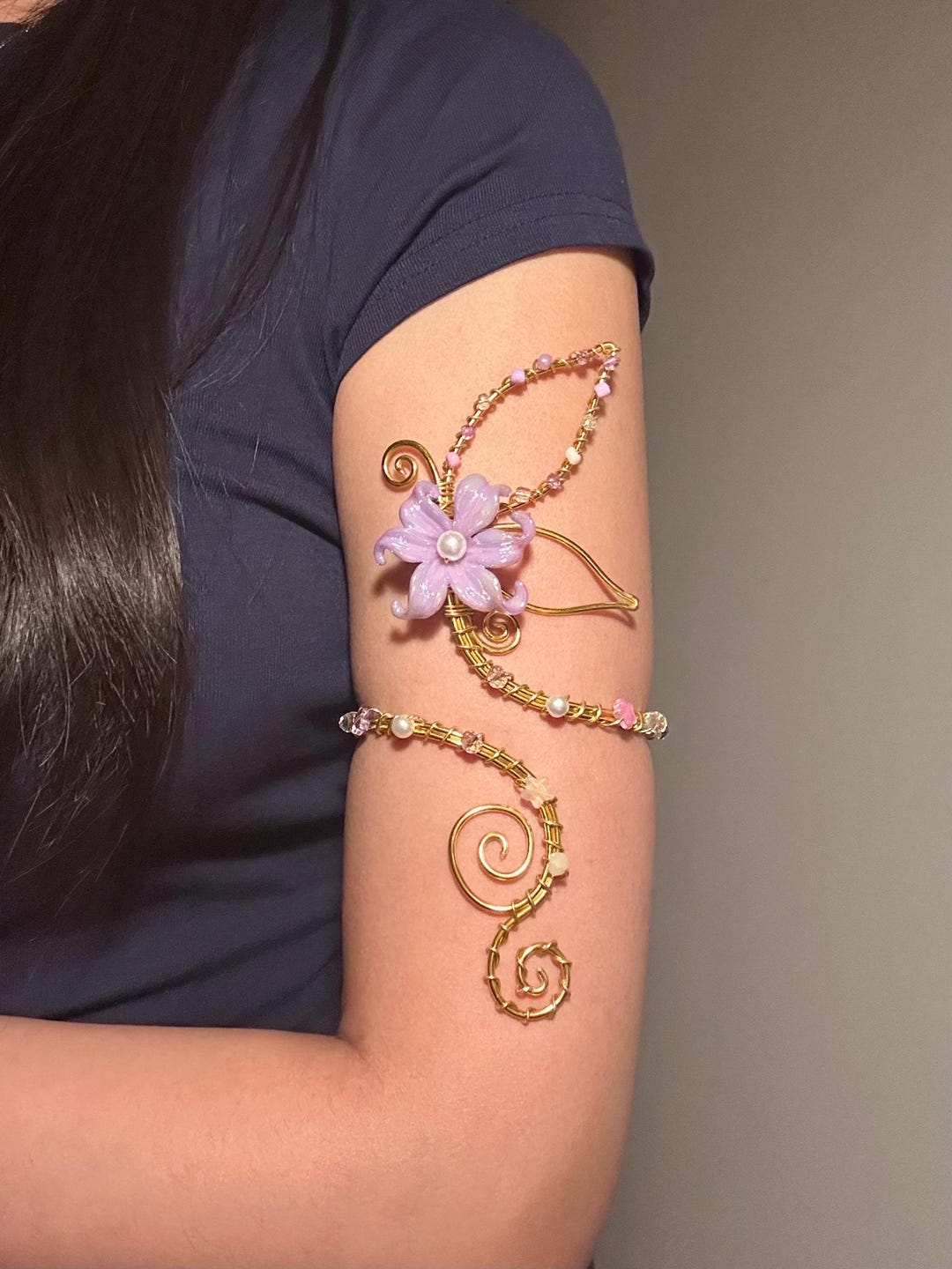 Whimsical Handmade Gold Butterfly Arm Cuff, Beaded Upper Arm Jewelry ...