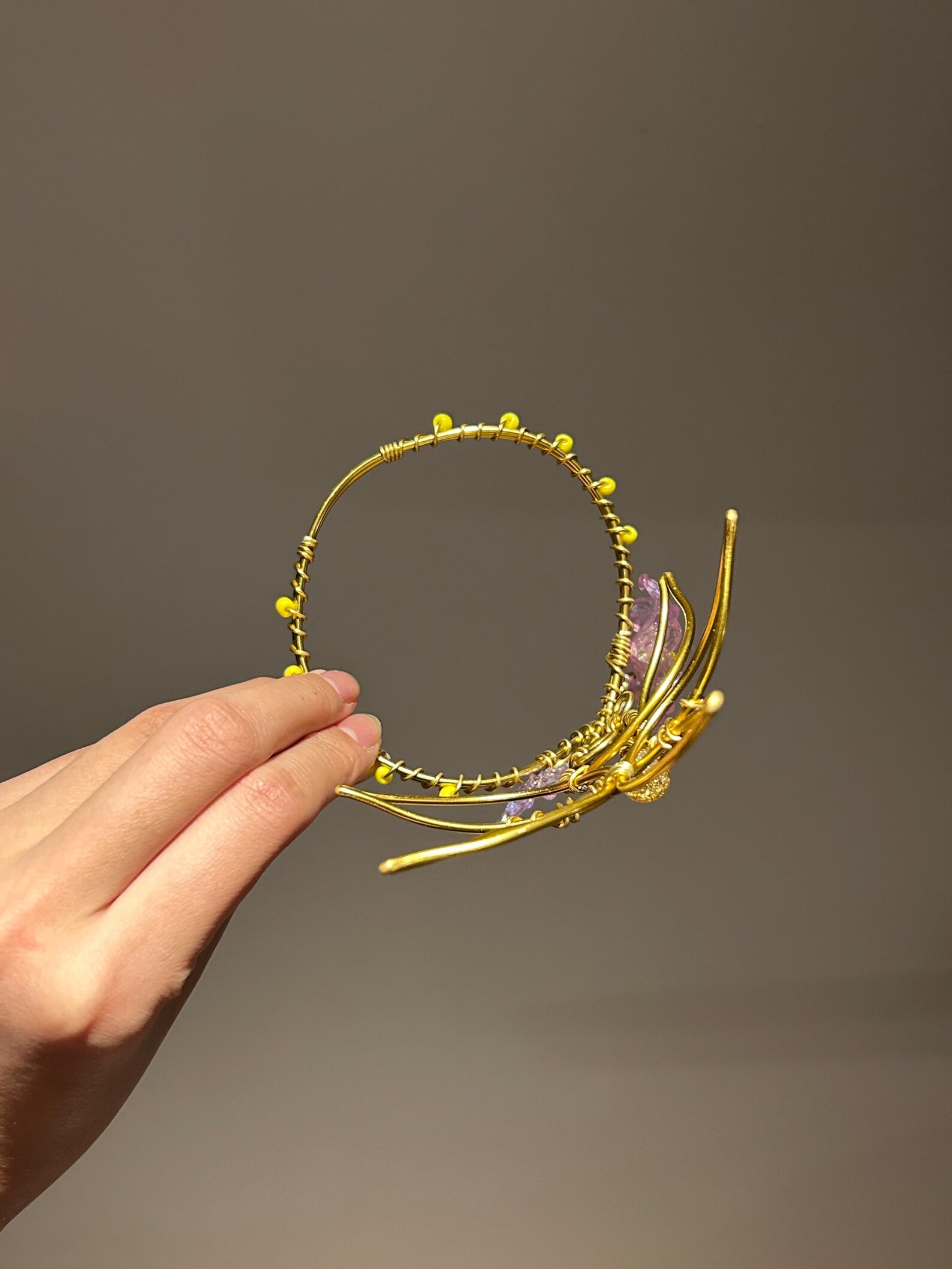 Gold Flower Design Arm Cuff / Wire Jewelry Handmade Beads - Etsy