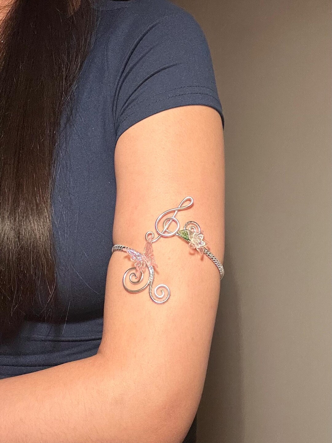 Handmade Music Arm Cuff: Treble Clef, Flower, Beaded Wire Jewelry - Etsy