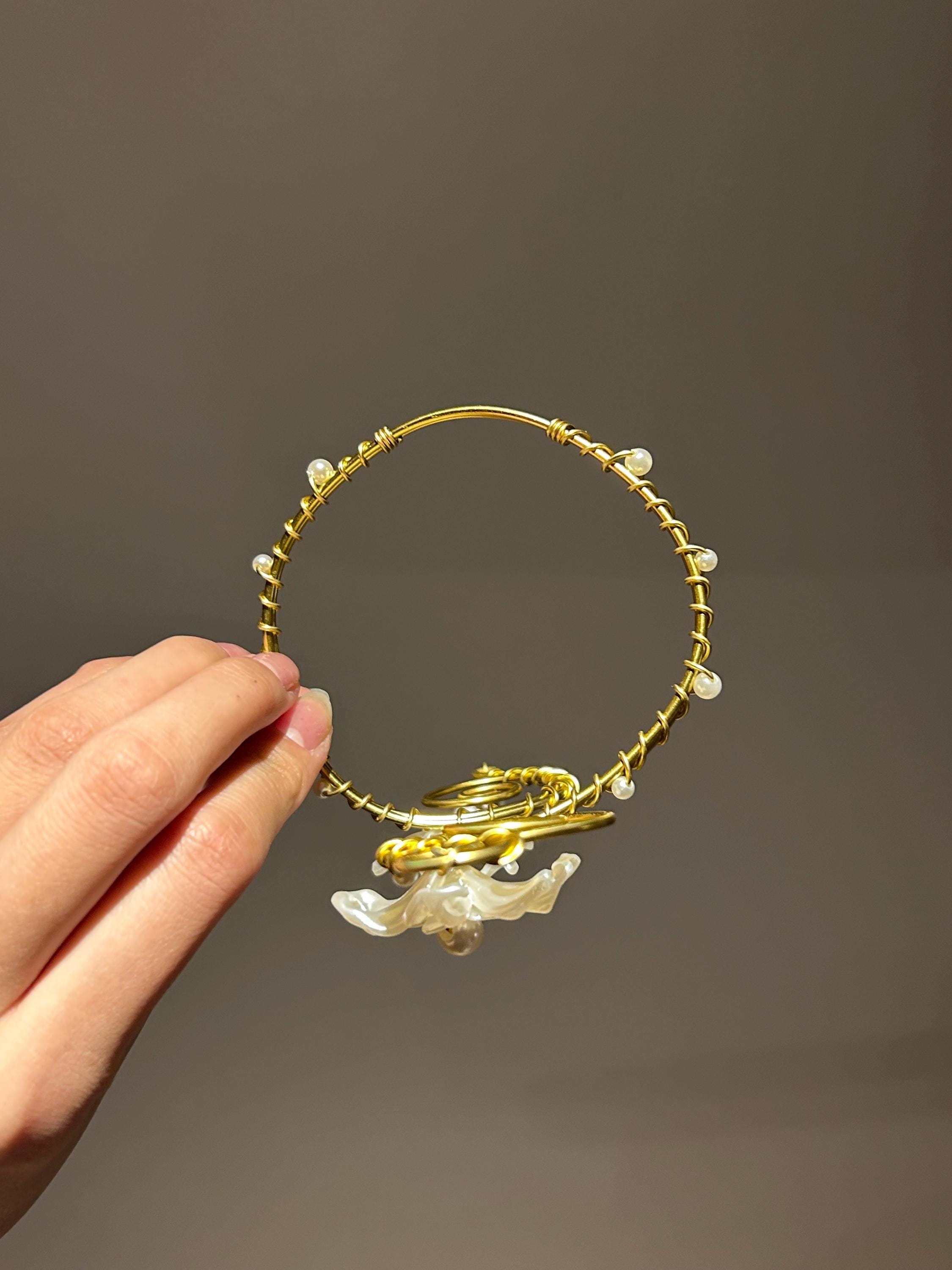 Golden Beaded Arm Cuff, Whimsical Cute Bead Handmade Jewelry - Etsy