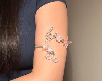 Music Arm Cuff / Alto Clef Treble Clef Bass Clef Flower Note Wire ...