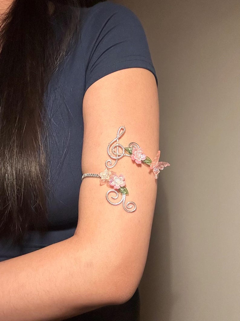 Handmade Musical Note Arm Cuff With Flowers & Beads - Etsy