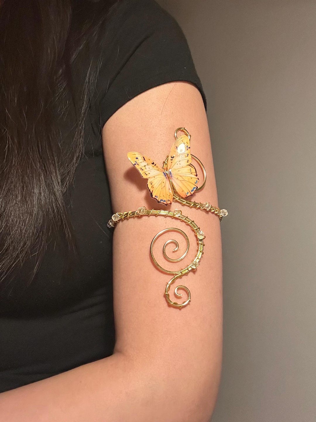 Gold Butterfly Arm Cuff, Handmade Beaded Upper Arm Jewelry Whimsical ...