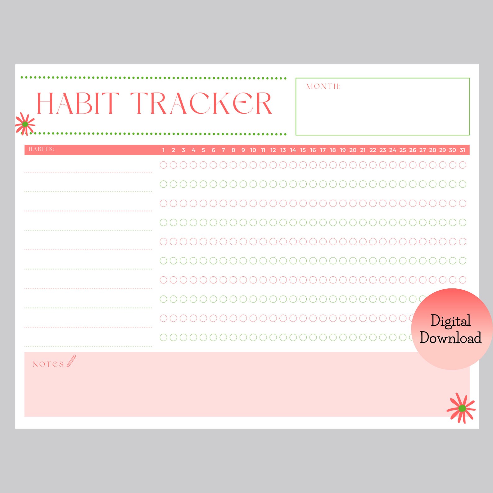 Monthly Habit Tracker, Printable Habit Tracker, Instant Download and ...