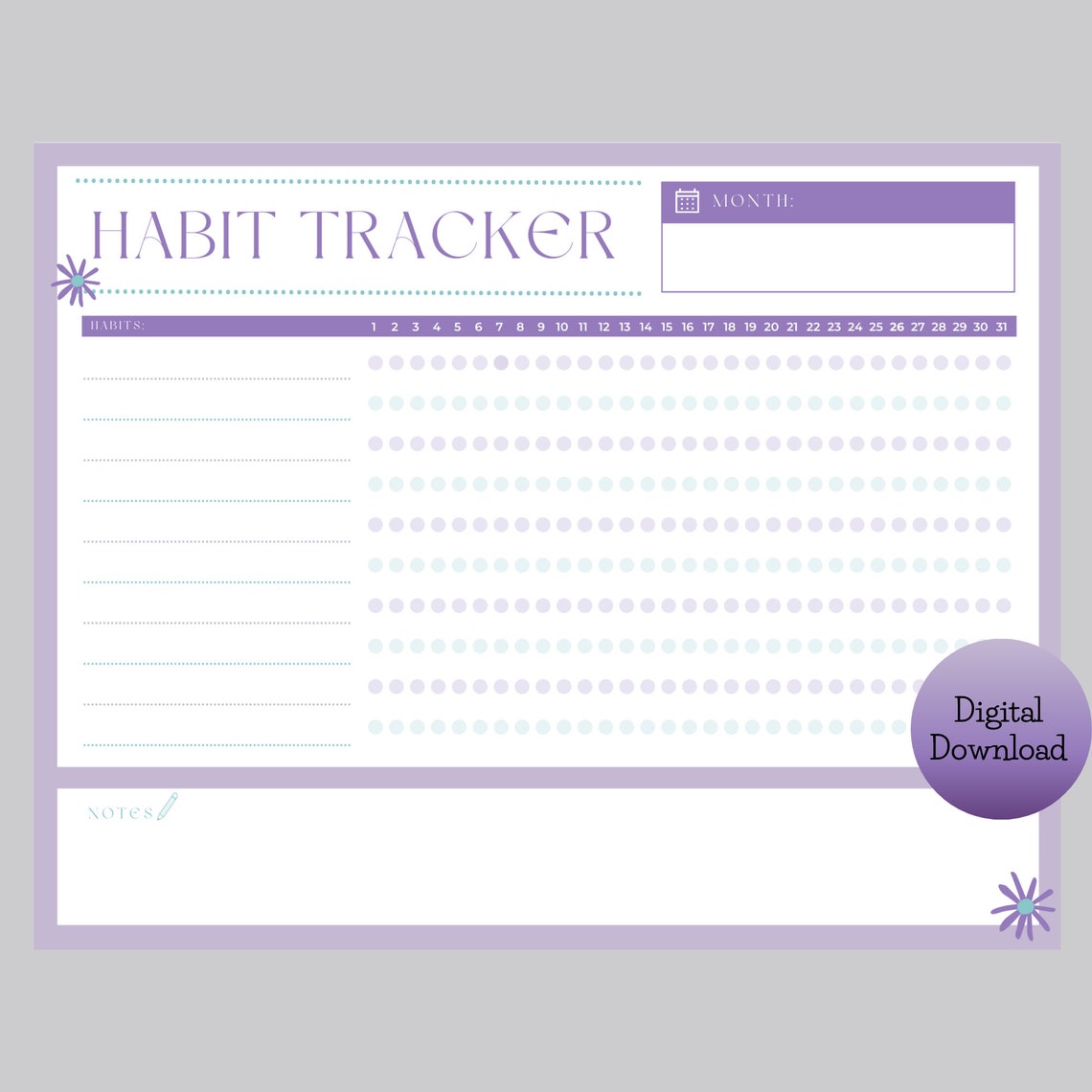 Monthly Habit Tracker, Printable Habit Tracker, Instant Download and ...