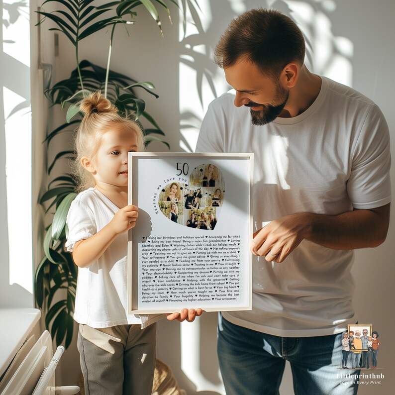 50 Reasons We Love You Heart Shaped Photo Collage, Custom Gift Digital ...