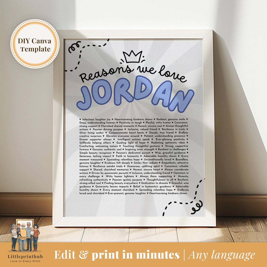 DIY Custom Gift, Reasons We Love You Poster Print, Reason We Love You ...
