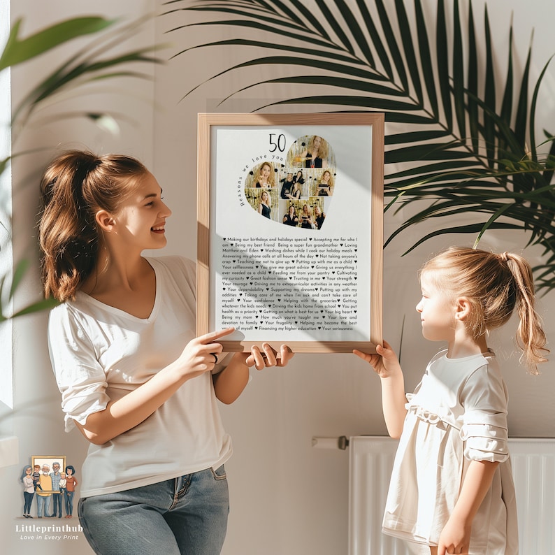 50 Reasons We Love You Heart Shaped Photo Collage, Custom Gift Digital ...