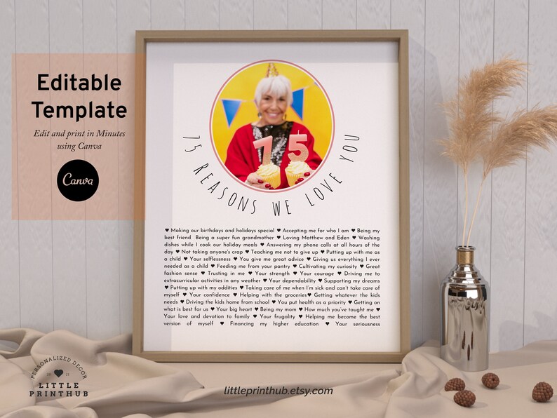 Fully Editable Template 75 Reasons We Love You Custom Photo - Etsy