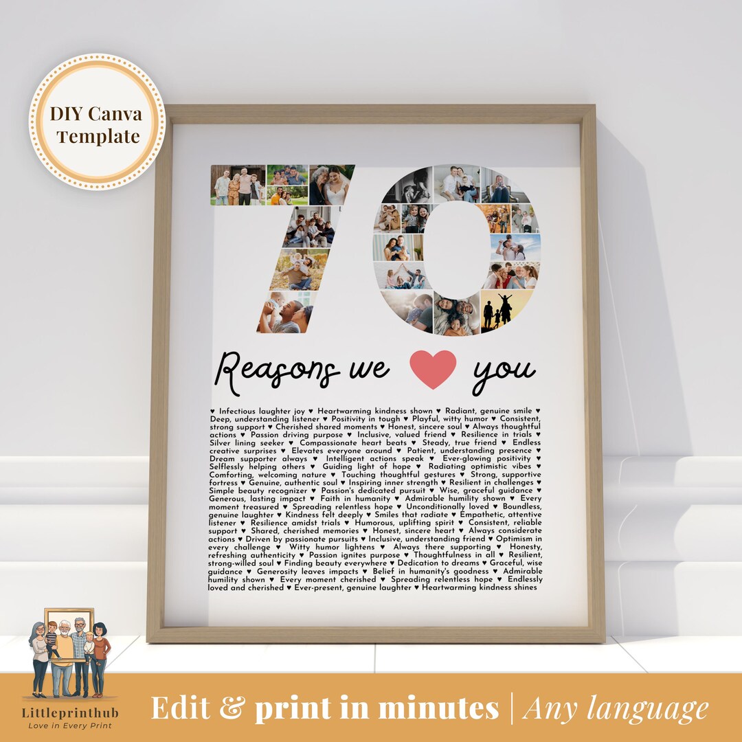 70 Reasons We Love You DIY Gift, Mom's 70th Birthday Print, 70th ...