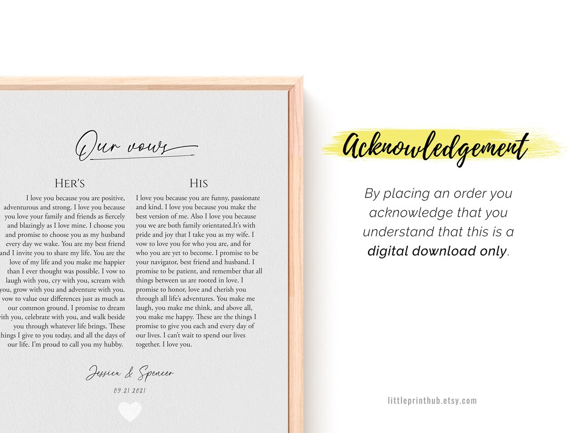 Custom Wedding Vows From Bride to Groom His or Her Wedding | Etsy