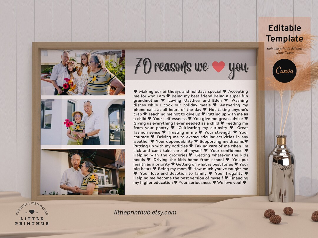 Fully Editable Template 70 Reasons We Love You Custom Photo Collage ...