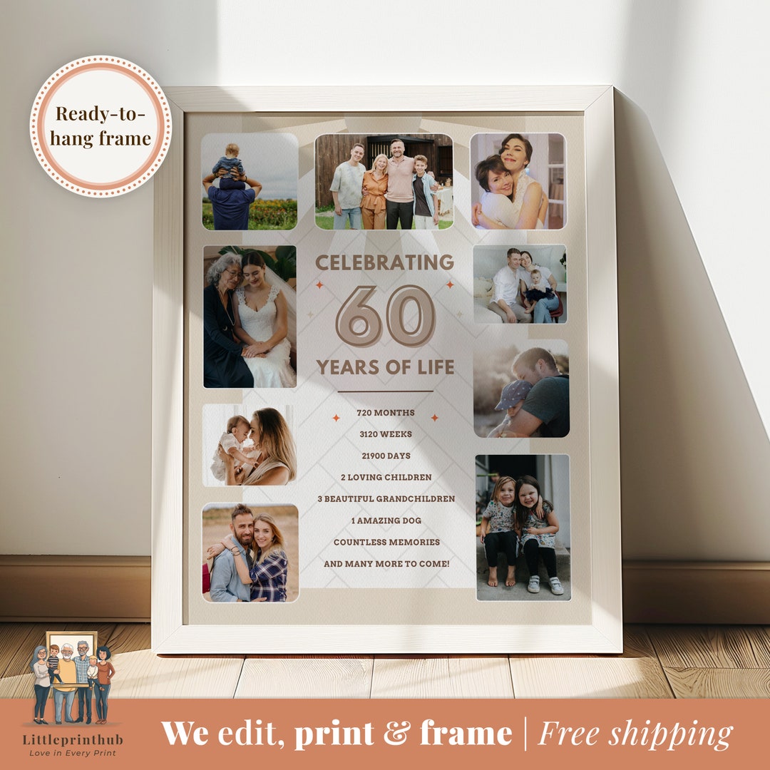 60.Geburtstag Geschenk, Nummer 60 Foto Collage, 60. Geburtstag Ideen ...