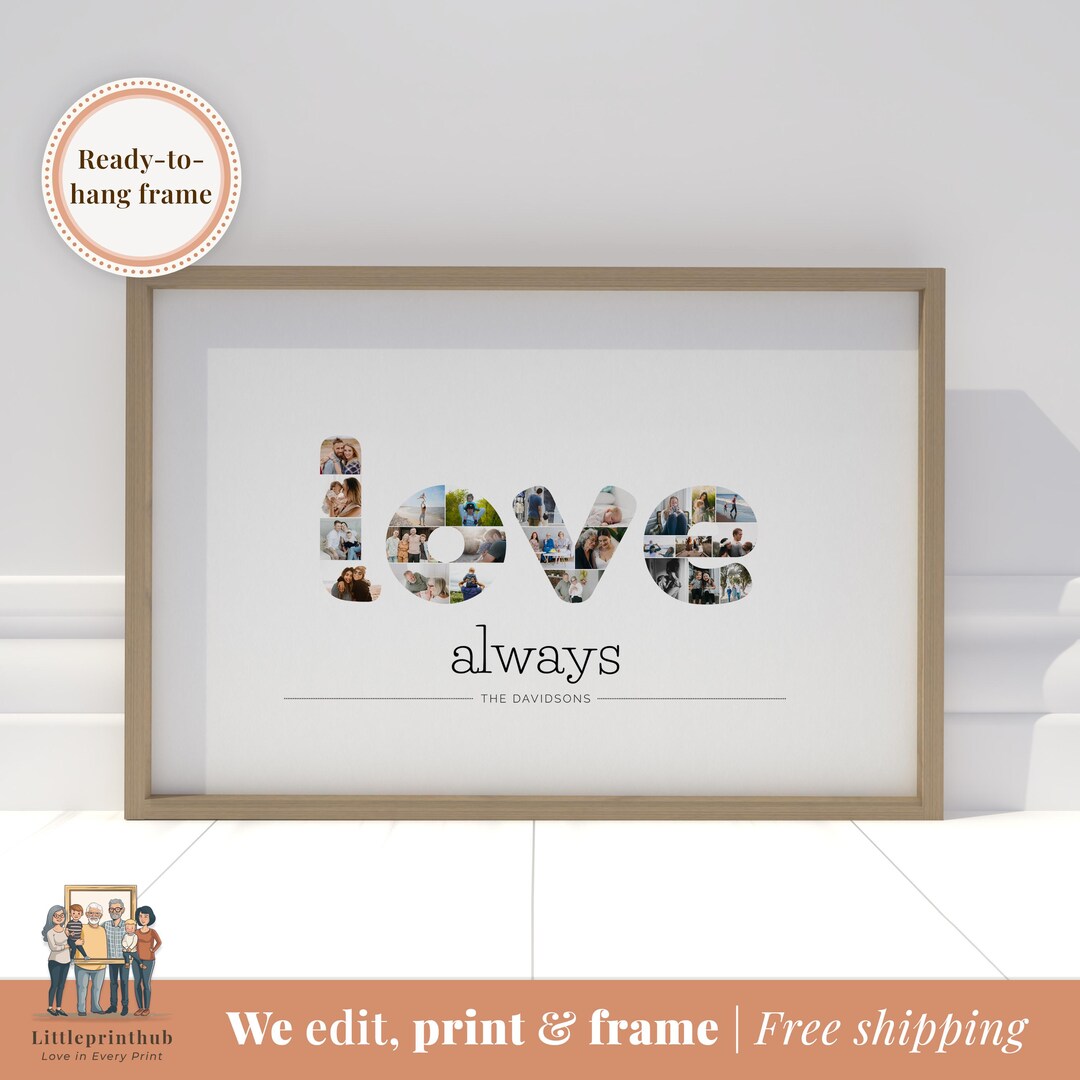 Custom LOVE Collage With Ready-to-hang Frame, Personalized Photo Gift ...