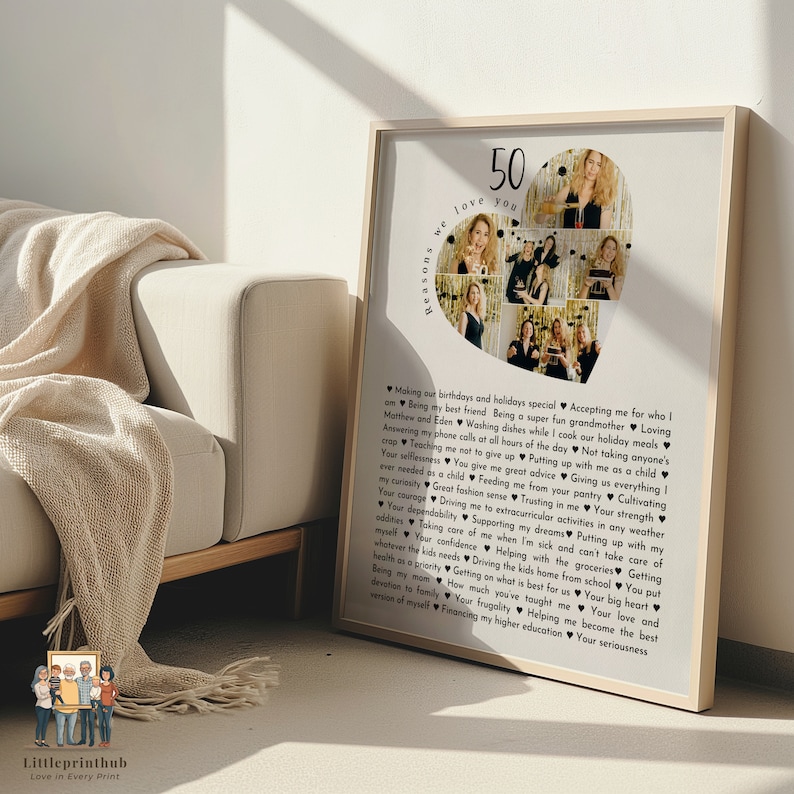 50 Reasons We Love You Heart Shaped Photo Collage, Custom Gift Digital ...