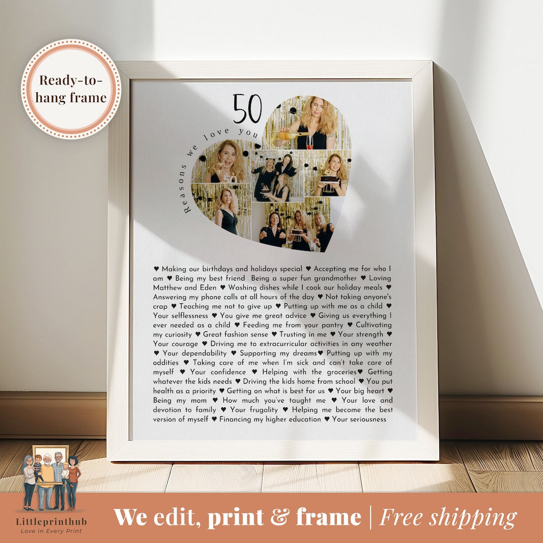 50 Reasons We Love You Heart Shaped Photo Collage, Custom Gift Digital ...